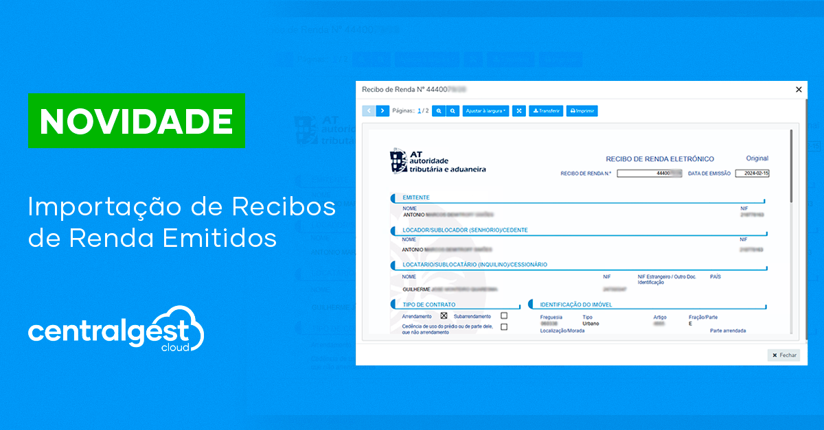 Novidade | Importação de Recibos de Renda Emitidos | CentralGest